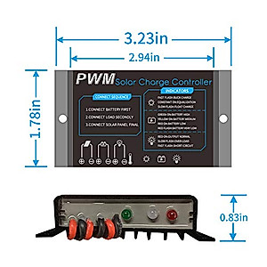 10A Solar Charge Controller IP68 Waterproof Charge Controller 12V/24V PWM Solar Panel Battery Intelligent Regulator for RV Boat car Solar Controller for 3SLi(NiCoMn)O2 Battery
