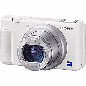 Sony Intl. ZV-1 Digital Camera (White) ZEISS Vario-Sonnar 24-70 F1.8-2.8mm Vlogging/Video Creator Bundle with Portable LED Light, 64Gb Memory Card, Cleaning Kit + Accessories, ZV1