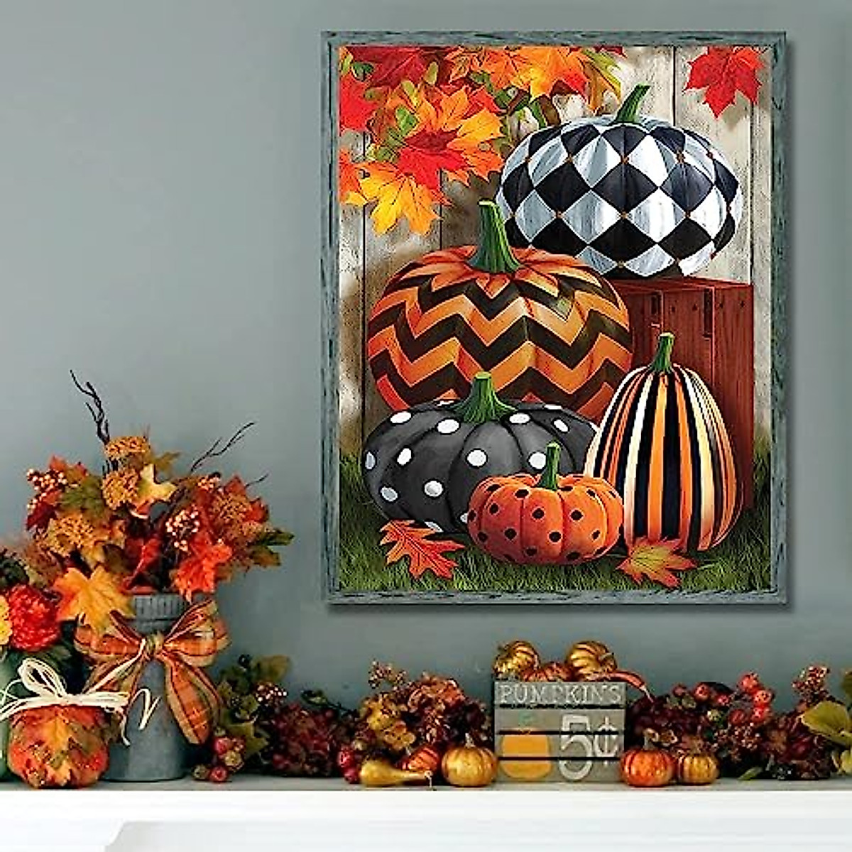 Thanksgiving Fall Diamond Painting Kits for Adults - 6 Pack Fall Pumpkin Truck Gnome Diamond Art Kits 5D Paintings with Diamond Dots Full Drill Round Gem Art,for DIY Gift and Home Decor12x16inch