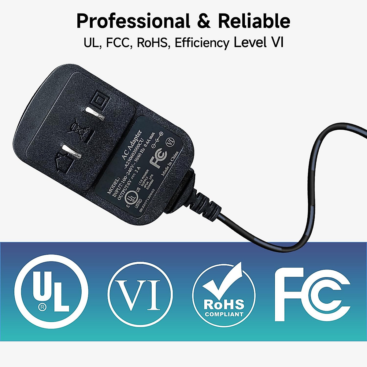 6Vdc 2A Power Supply Adapter, Compatible with 1.5A 1A 0.5A Devices, 100-240V 50/60Hz AC to DC 12W Wall Charger with 3 Tips for Stationary Bike, Blood Pressure Monitor, Humidifier, Scanner, UL Listed