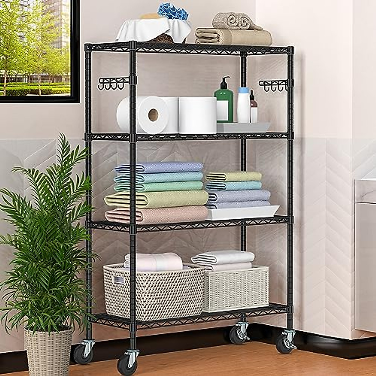 4 Tier Wire Shelving Unit with Wheels, Storage Rack Shelves Heavy Duty Metal Shelves, Commercial Steel Wire Shelving Storage Shelf Organizer for Kitchen Garage Warehouse Office (36W x 14D x 57H)