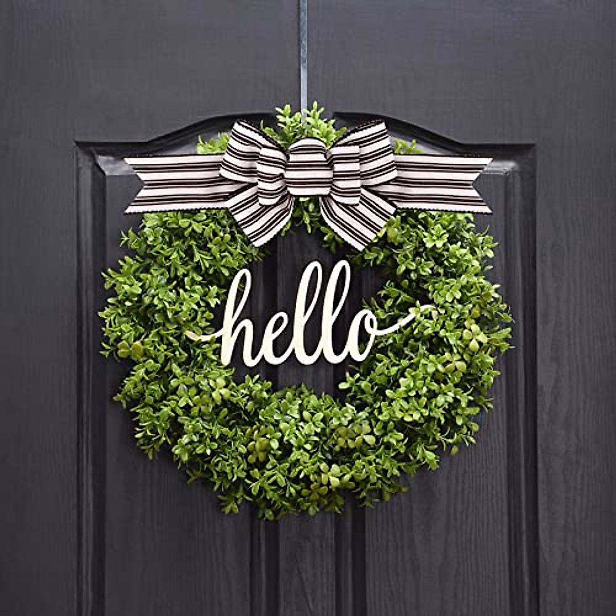 Meseey 2 Pcs Farmhouse Stripe Wired Ribbon Handmade Premade Black and White Striped Burlap Bows for Wreaths Tree Decorations Gift Wrapping Outdoor Decoration(Black and White Stripe)