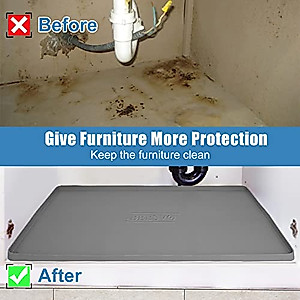 BEESVO Under Sink Mat Kitchen & Bathroom Cabinet Liner, 34" x 22" Silicone Waterproof Under Sink Drip Tray, Hold up to 3.3 Gallons Liquid, Cool Grey