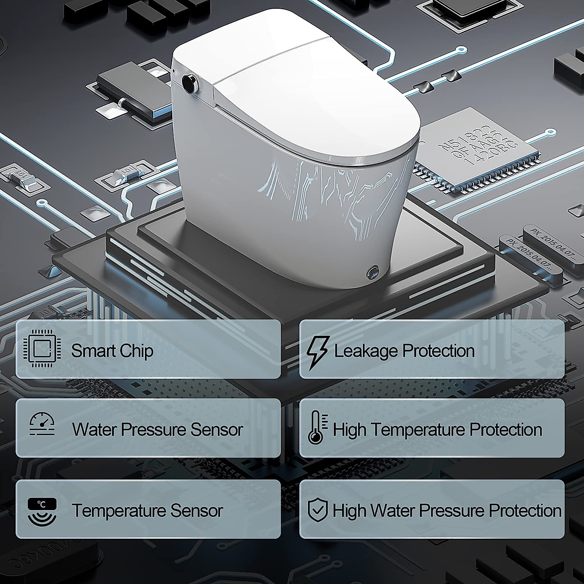 HOROW Upgraded Integrated Smart Toilet, Premium Automatic Power Flush One Piece Toilets with Power Flush Core & Intelligent Chip Built in, Heated Bidets Seat with Instant Warm Water