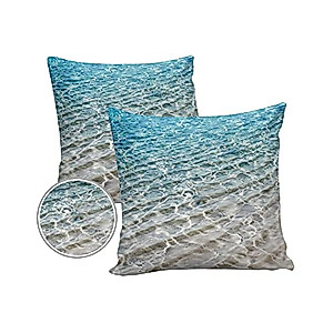 Vandarllin Outdoor Throw Pillows Covers 26X26 Set of 2 Waterproof Clear Sea Water Decorative Zippered Lumbar Cushion Covers for Patio Furniture, Blue Ocean Beach
