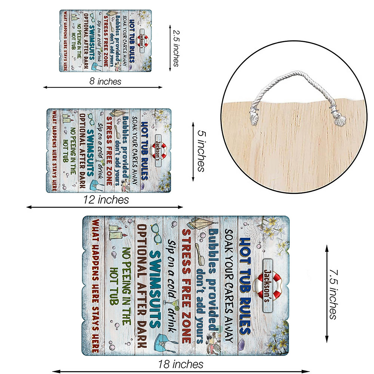 N NAMESISS All Over Printed Sign, Personalized Hot Tub Sign, Hot Tub Signs, Hot Tub Decor, 8", 12", 18" Wood Sign, Hot Tub Decorations, Housewarming Gift, Gift for Family, Gift for Friend (03)