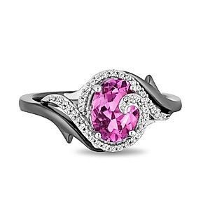 Jewelili Enchanted Disney Fine Jewelry Sterling Silver with Black Rhodium 1/10 CTTW Diamond and Pink Topaz Maleficent Ring Size 9