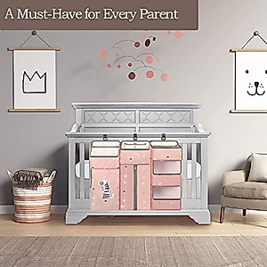 TOCKONIMN Hanging Diaper Caddy Organizer for Baby Crib - 3-in-1 Diaper Stacker for Changing Table Nursery Organization Storage Holder for Baby Essentials Attachment Portable Combining Clothing (Pink)