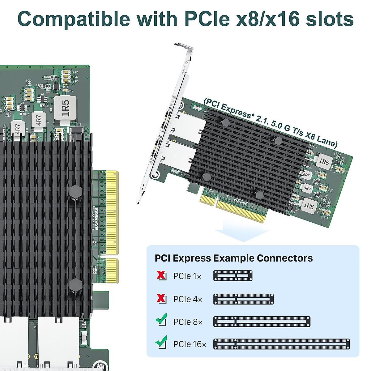 10Gb NIC Dual RJ45 Port PCIe Network Card with Intel X540-AT2 Controller, 10G Ethernet Converged Network LAN Adapter, Support Windows/Linux/Vmware/ESX/Freebsd Server, Compare to Intel X540-T2