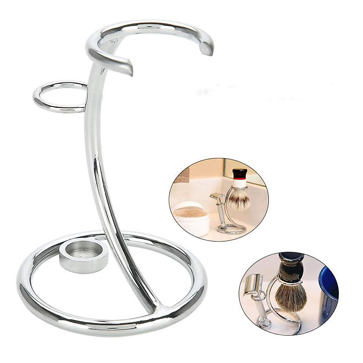 esowemsn 1PC Silver Stainless Steel Razor Holder Stand Brush Shaving Holder Safety Men's Shaving Razor Brush Stand Shaver Kit Organizer