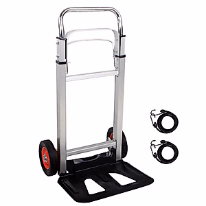 Aluminum Hand Truck Heavy Duty Hand Truck Dolly Cart Foldable Hand Cart 220 lb Capacity with 2 Elastic Ropes Telescoping Handle Handing Truck for Delivery Carrying (220lbs/2 Wheels)