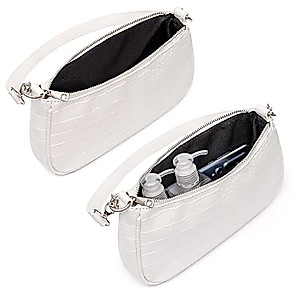 BOBOWINGS White Small Purses for Women, Mini Crocodile Pattern Leather Shoulder Bag Trendy with Silver Chain, Zipper Closure