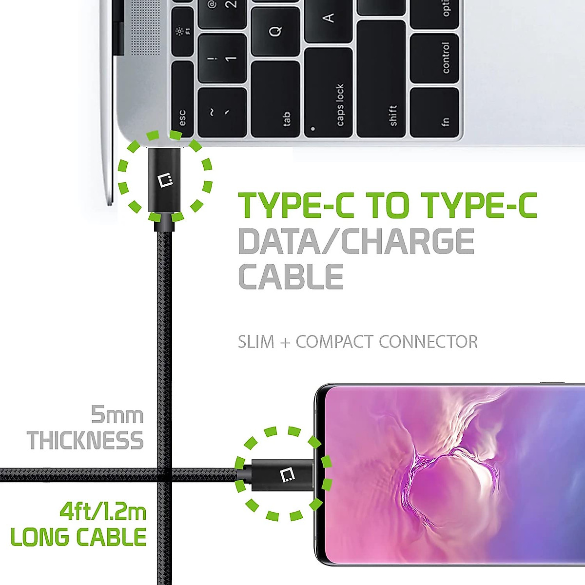 Dual USB-C/PD 60W Fast Charging Cord Compatible with LG V20 Plus 5Gbps Data Transfer for Power Delivery Hi Capacity Charging (White)