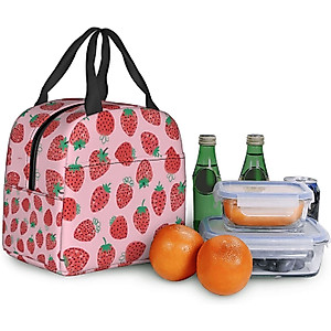 Giwawa Cute Strawberry Lunch Bag Insulated Lunch Box Kids Reusable Refrigerated Insulated Tote Bag Multifunctional School Work Lunch Container Home School Office Outdoor Use Bag