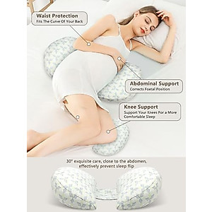 Pregnancy Pillow for Pregnant Women Soft Maternity Body Pillow Support for Back, Legs, Belly, HIPS,Maternity Pillow with Detachable and Adjustable Pillow Cover(Light Green)