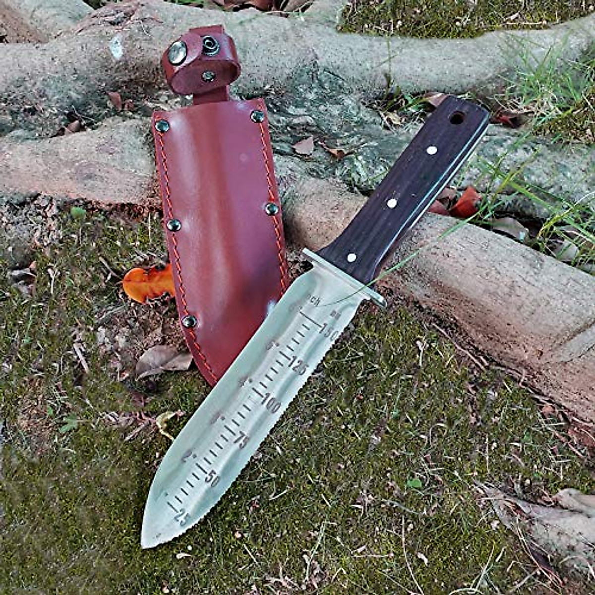 gonicc Professional Hori Hori Garden Knife with Leather Sheath, Protective Handguard, High polished 440 Stainless Steel Blade, Sharpening Stone Included, for Weeding, Digging, Pruning, and Cultivating, Gardening Spades