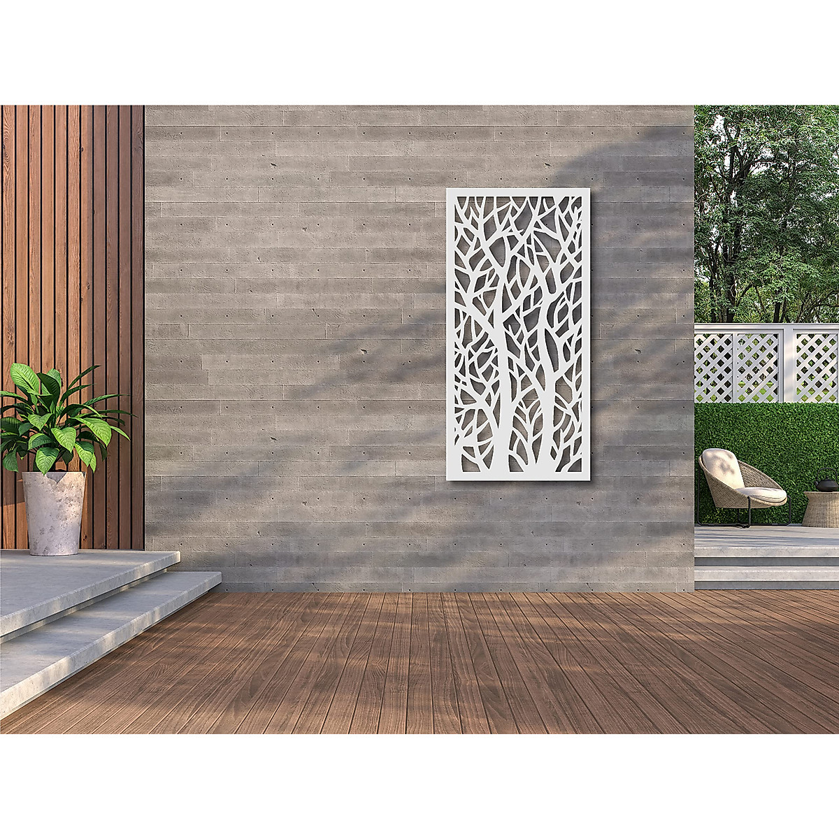 VIMA Twin Trees Decorative Wall Panel - 48"L x 24"W PVC Board Panel with Private Screen Fence Design, 3/8" Thickness, White Color