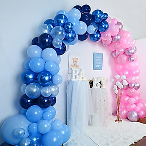 Pink Blue Balloon Arch Garland Kit, 152Pcs 18/10/5 Inch Gender Reveal Balloons, Metallic Blue Pink Mixed Party Balloons Pearl Blue Pink Balloons for Boys Girls Baby Shower Birthday Decoration