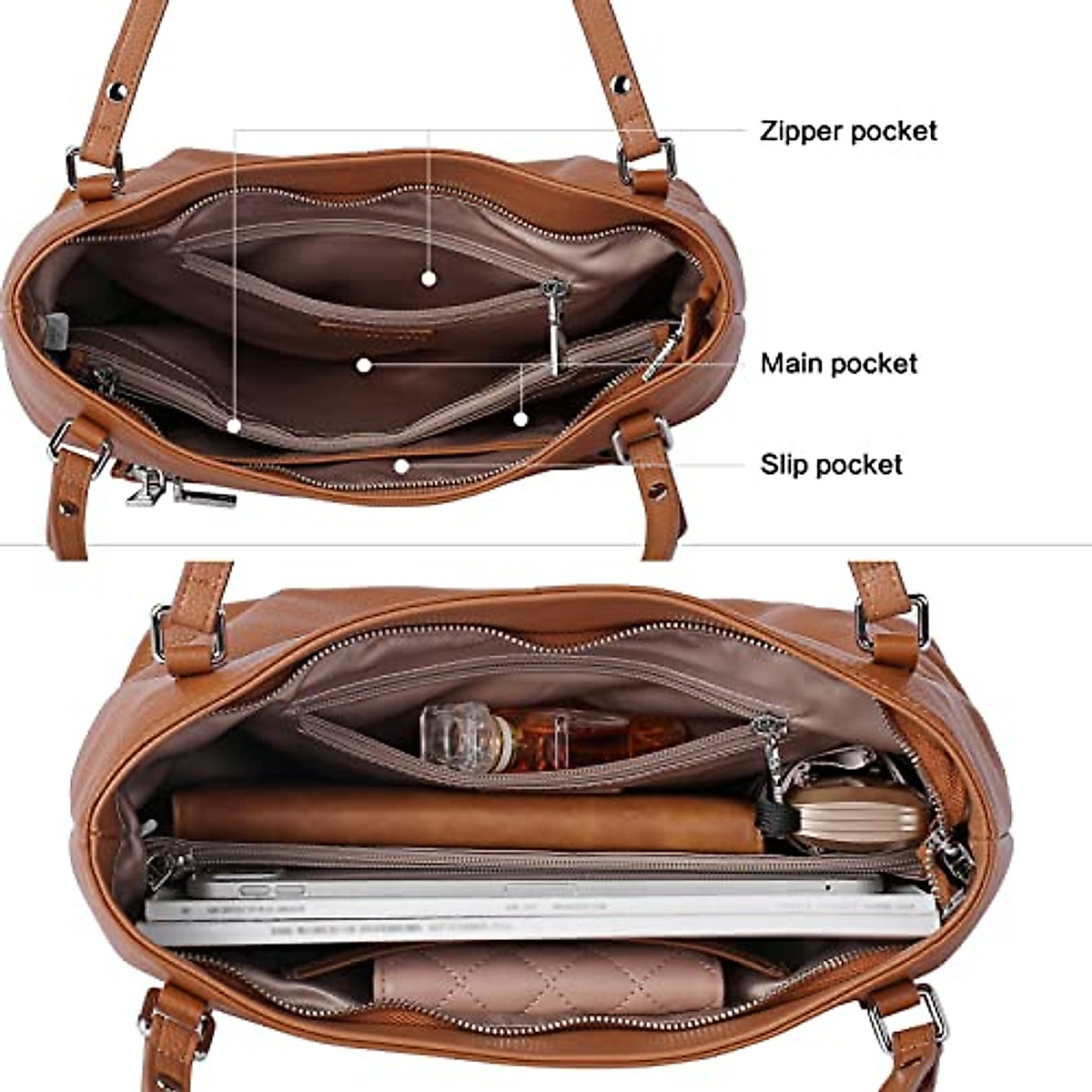 BOSTANTEN Women Handbags Leather Designer Tote Purses Soft Hobo Bags Work Top Handle Shoulder Bags Brown