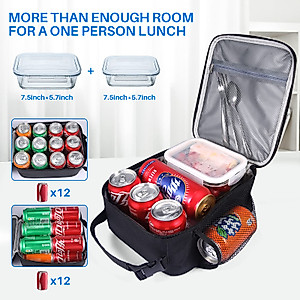 slticase Lunch Box for Men Women Adults, Insulated Lunch Bag for Office Work School Travel Picnic- Reusable Portable Soft Lunch box, School Thermal Meal Tote Bag Set Black