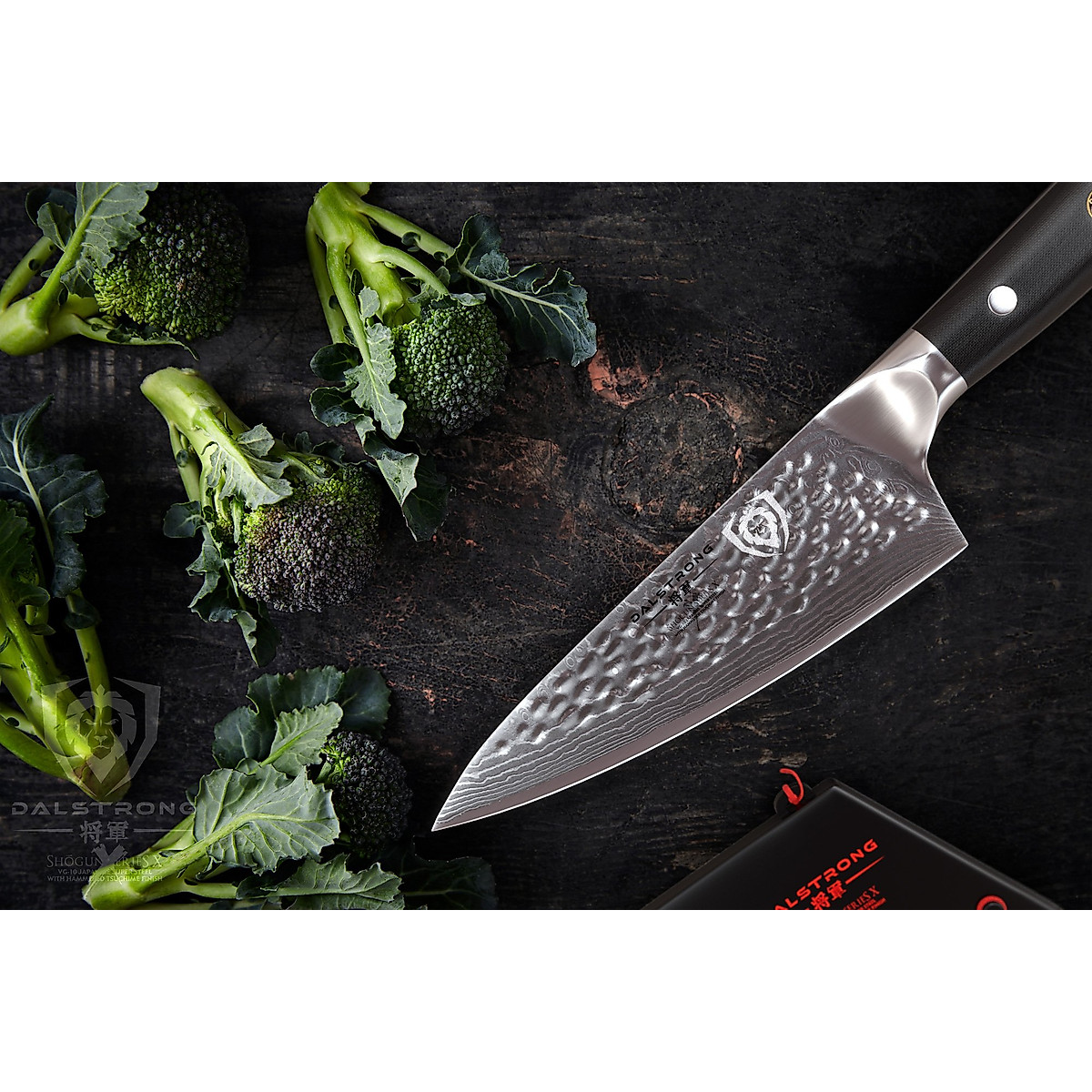 Dalstrong Chef Knife - 6 inch Blade - Shogun Series ELITE - Damascus - Japanese AUS-10V Super Steel - G10 Black Handle - Razor Sharp Kitchen Knife - Hammered Finish Chef's Knife - Sheath