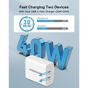 USB C Charger Block, 40W Dual Port USBC Wall Charger Plug PD Power Adapter Type C Fast Charging Brick Cube for iPhone 15/14/13/12/11/Pro Max/Plus/XS, Watch 8/7, iPad, Samsung, Google Pixel 7/6