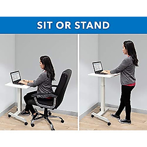 Mount-It! Adjustable Rolling Laptop Desk with Wheels [23.6" x 20.5"] Sit Stand Mobile Workstation Cart with Pneumatic Spring Lift for Height Adjustment, Rolling Computer Table, Foot Pedal (White)