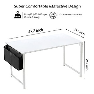 Lufeiya 47 inch White Computer Desk - Modern Simple Student Study Table for Bedroom Home Office Writing Desk
