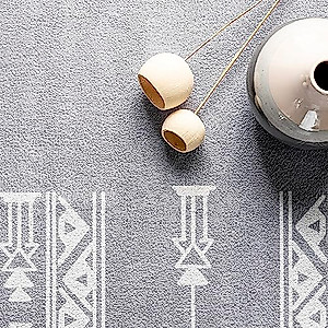 nuLOOM Joelle Machine Washable Tribal Geometric Border Ultra Thin Area Rug, 8' x 10', Light Grey