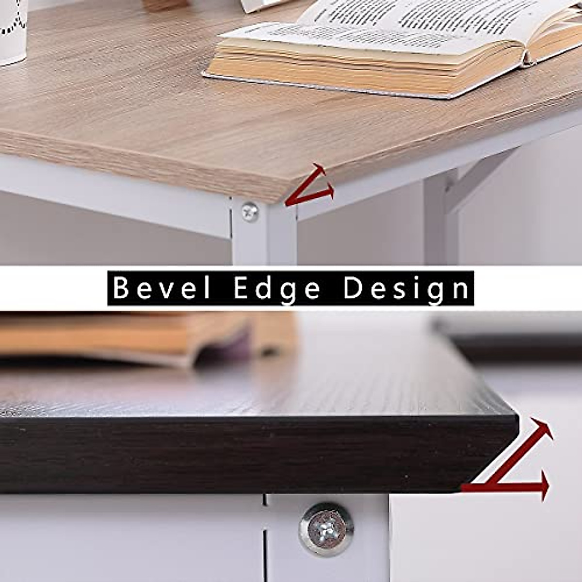 TOPSKY L-Shaped Desk Corner Computer Desk 55" x 55" with 24" Deep Workstation Bevel Edge Design (Oak)