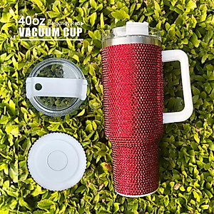 Cupcupmore 40oz Burgundy Red Bling Rhinestone Stainless Steel Sippy Tumbler Glitter Vacuum Insulated Water Bottle with Straw & Lid &Handle,Thermos for Hot & Cold Drinks,Car Cup Holder,Coffee
