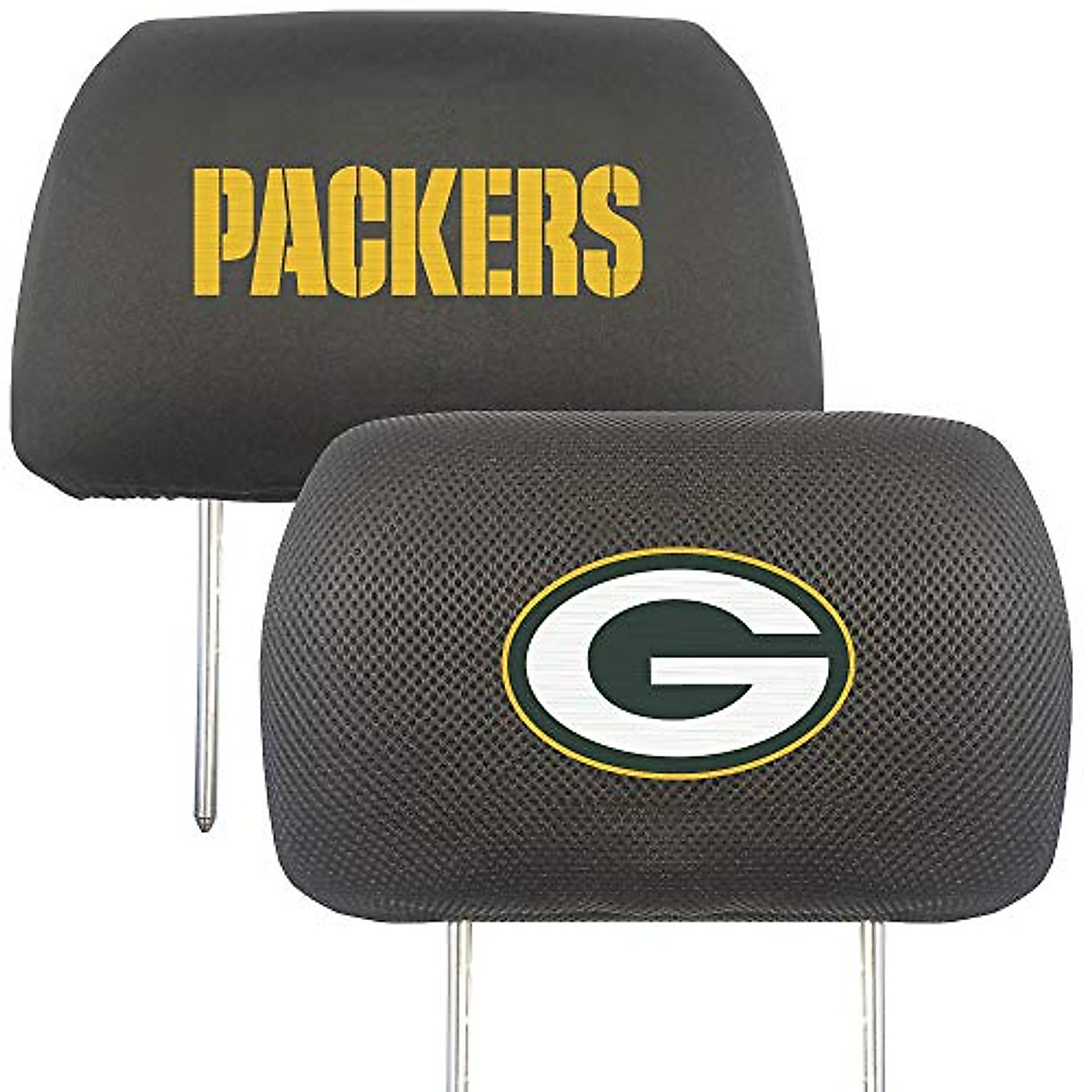 FANMATS 12498 Green Bay Packers Embroidered Head Rest Cover Set, Black, 2 Pieces