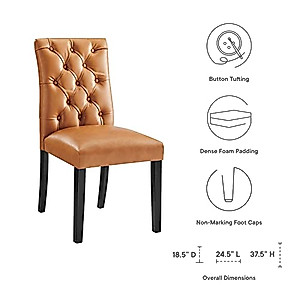 Modway Duchess Modern Tufted Button Faux Leather Upholstered Parsons Two Dining Chairs in Tan