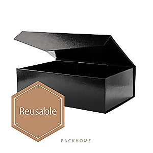 PACKHOME 5 Gift Boxes 13.5x9x4.1 Inches, Large Gift Boxes with Lids Groomsman boxes, Sturdy Gift Boxes, Collapsible Gift Boxes with Magnetic Closure (Glossy Black, Grass Texture)