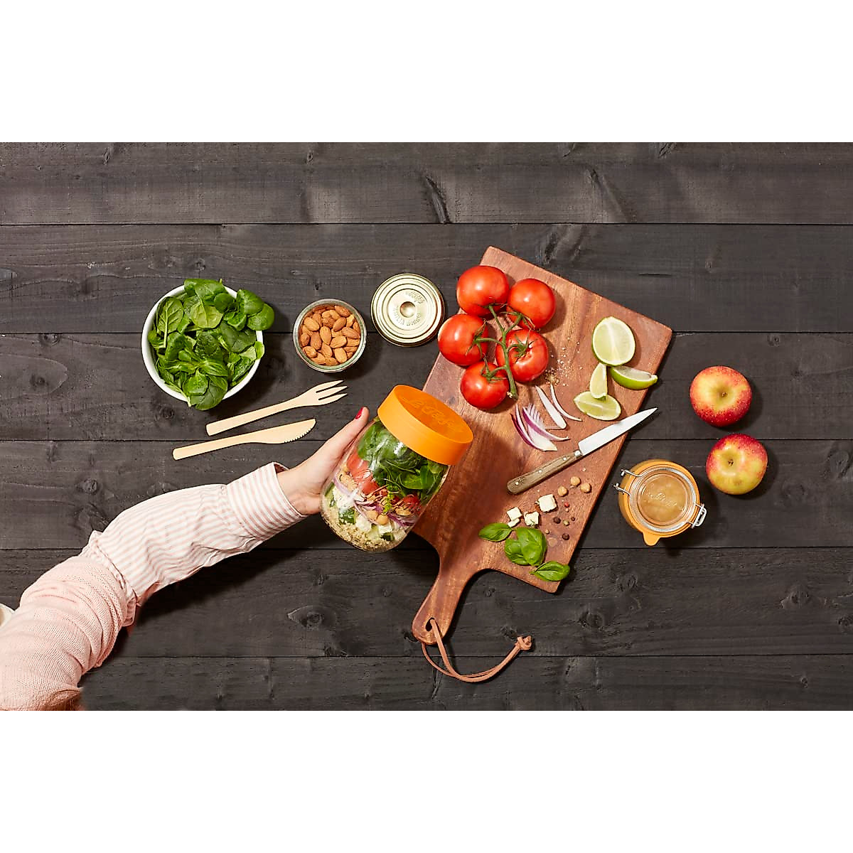 Le Parfait Screw Top Jar Wide Mouth French Glass Jar | Ideal for Food and Soup Storage, Canning, Flour, Brown Sugar, and other Baking Supplies (1L/32oz, Single, Orange)