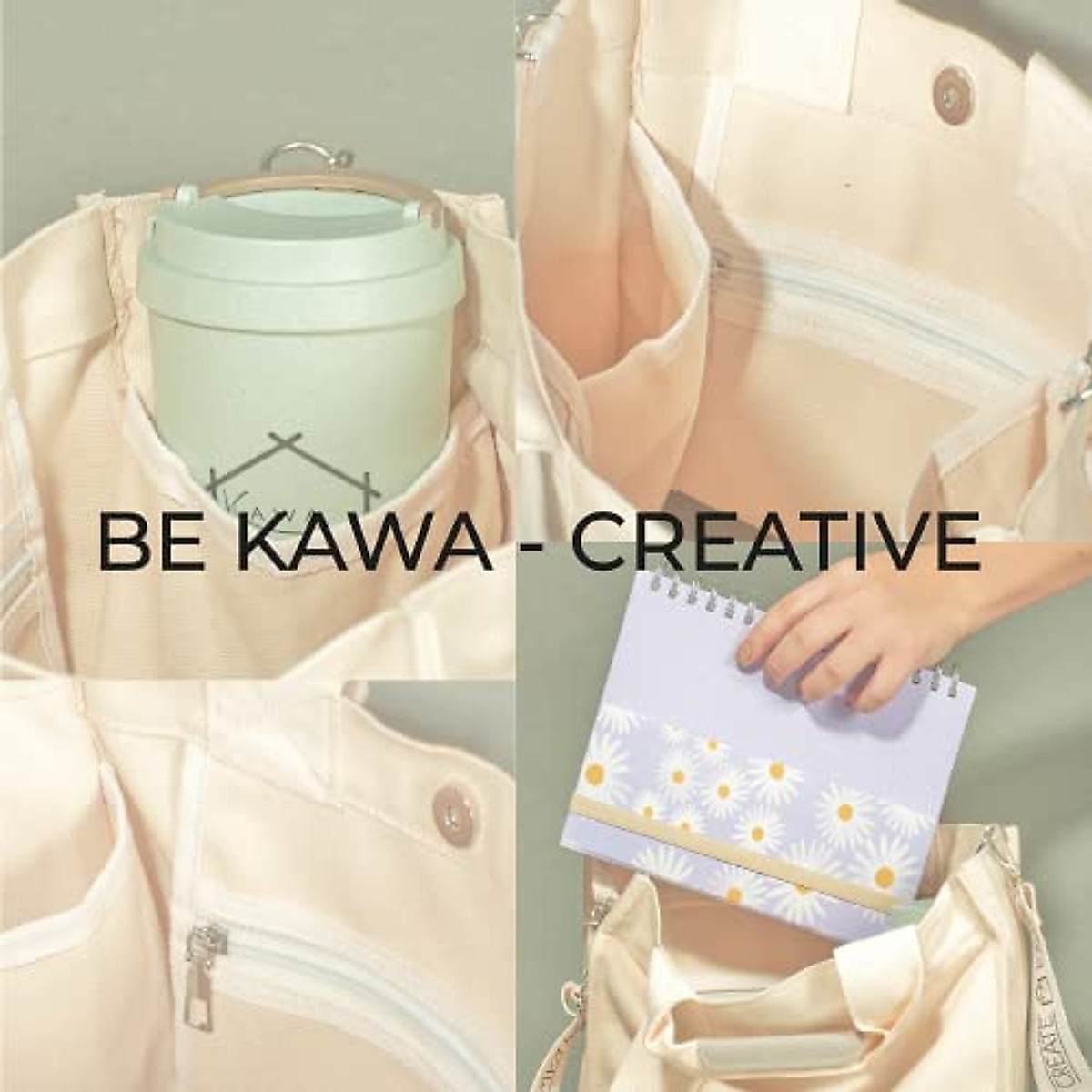 be kawa Tote Bag of Canvas Cotton Minimalist Handbag Perfect Pockets Medium Size Fashion Crossbody Bag Comfortable Strap (BROWN)