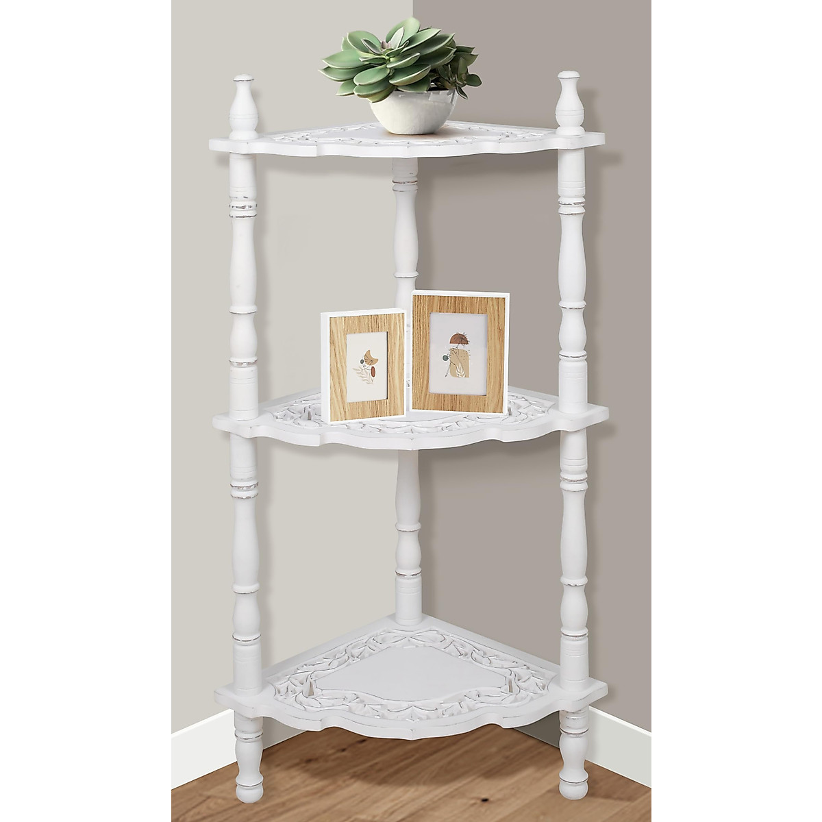 Corner Book Shelf, Corner Table, Corner Shelf Stand, Bathroom Corner Shelf, Corner Shelves for Small Space, Standing Shelf Units Home Office - (L 14.5X W 14.5X H 40 - Antique White)