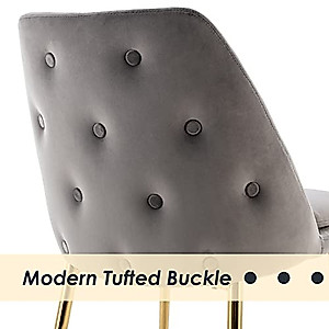 QUINJAY Modern Accent Dining Chairs Set of 6, Velvet Upholstered Dining Room Chairs Tufted Back Armless Side Chairs Vanity Chairs with Gold Legs for Kitchen Living Room Bedroom Grey