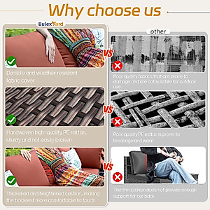 BULEXYARD High Back Brown PE Rattan Outdoor Patio Furniture Set with Propane Fire Pit Table, Large Wicker Outside Sectional Furniture Sofa Conversation Sets for Backyard(Dark Red, 9Pcs-B)