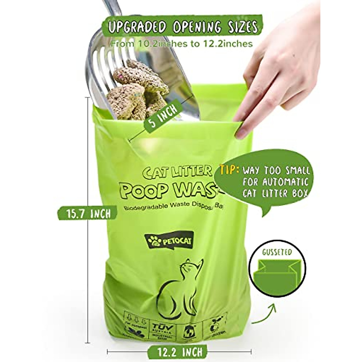 Cat Litter Bags for Poop Biodegradable Cat Waste Disposal Bag Leakproof Durable and Unscented Large to Fit Any Scoop - 100 Count…