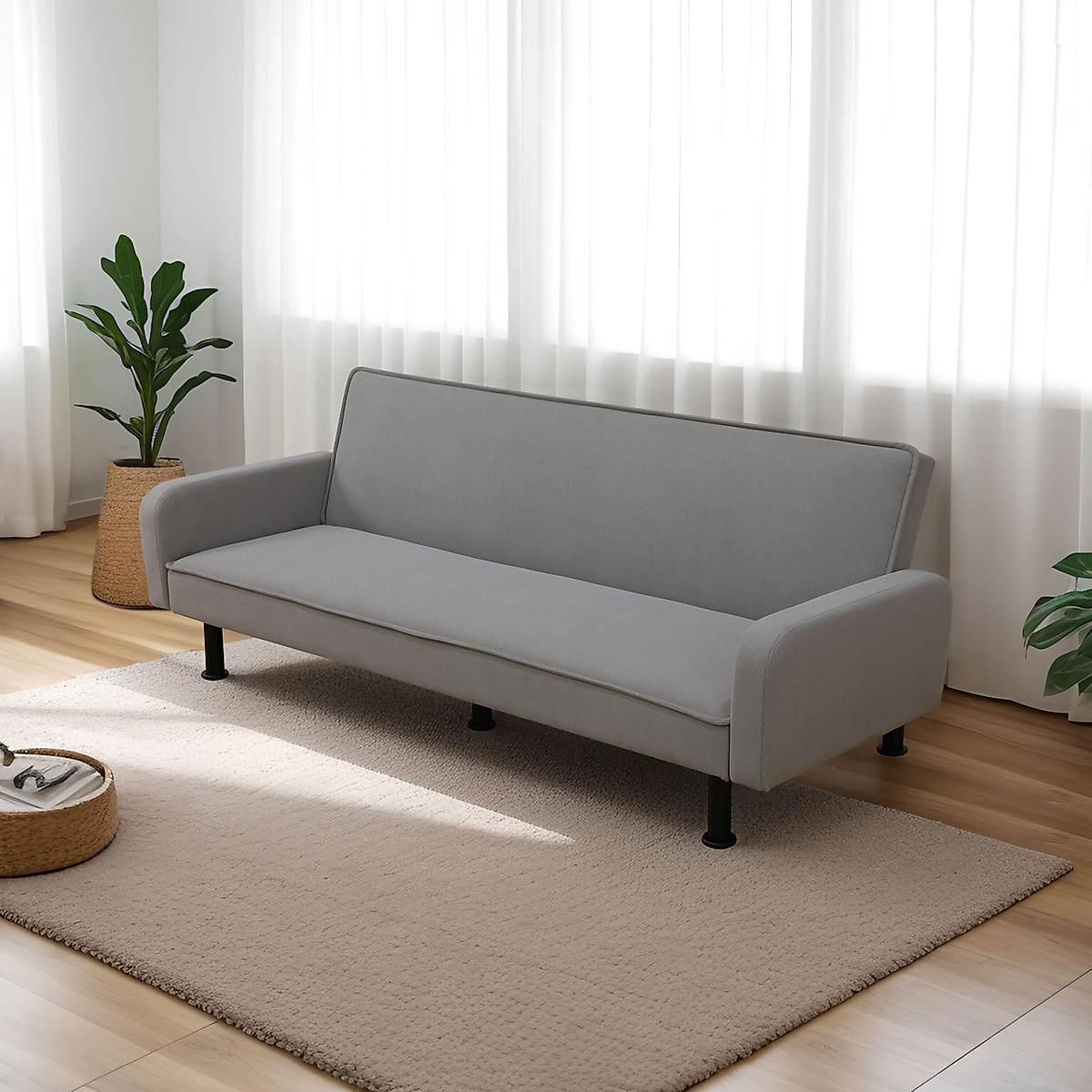 NicBex Sofa Bed Modern Foldable Sofa Bed,Upholstered Convertible Folding Futon Couch,Adjustable Sleep Sofa Bed with Metal Legs,77.5" W Fannel Futon Bed for Living Room,Pale Grey