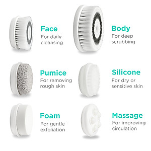 Fancii 7 in 1 Electric Waterproof Facial & Body Cleansing Brush Kit with Handle and 6 Brush Heads - Best Advanced Spin Brush Scrub System for Face & Body (Aqua)