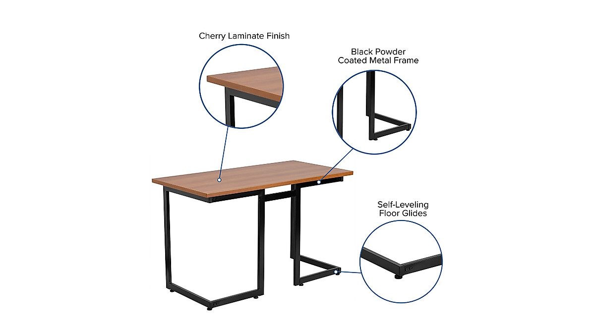 Stylish Cherry Computer Desk with Black Metal Frame | Modern Home Office