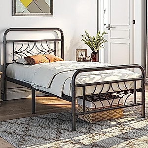 Yaheetech Twin Size Bed Frame Metal Platform Bed with Sparkling Star-Inspired Design Headboard, 13 Inch Underbed Storage, No Box Spring Needed, Easy Assembly, Modern, Black