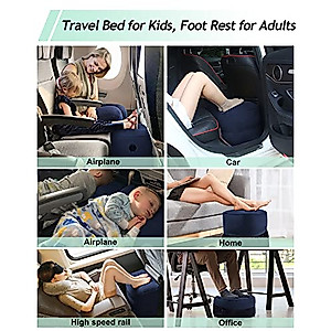 JefDiee Inflatable Travel Foot Rest Pillow, Kids Airplane Bed, Adjustable 3 Layers Height Leg Rest Pillow, Adults Travel Essentials Great for Airplane, Office, Home, Trains, Cars (Blue)