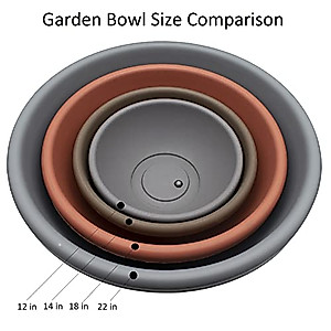 The HC Companies 14 Inch Large Garden Bowl Planter - Shallow Plant Pot with Drainage Plug for Indoor Outdoor Flowers, Herbs, Warm Gray
