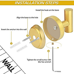 Towel Hooks, 4 Packs Powerful Heavy-Duty Wall Hooks,Premium 304 Stainless Steel Towel Hook,Coat Hooks,Towel Hook for Wall Mounted, Gold Towel Hooks Bathroom,Bathroom Hooks for Bath Towels