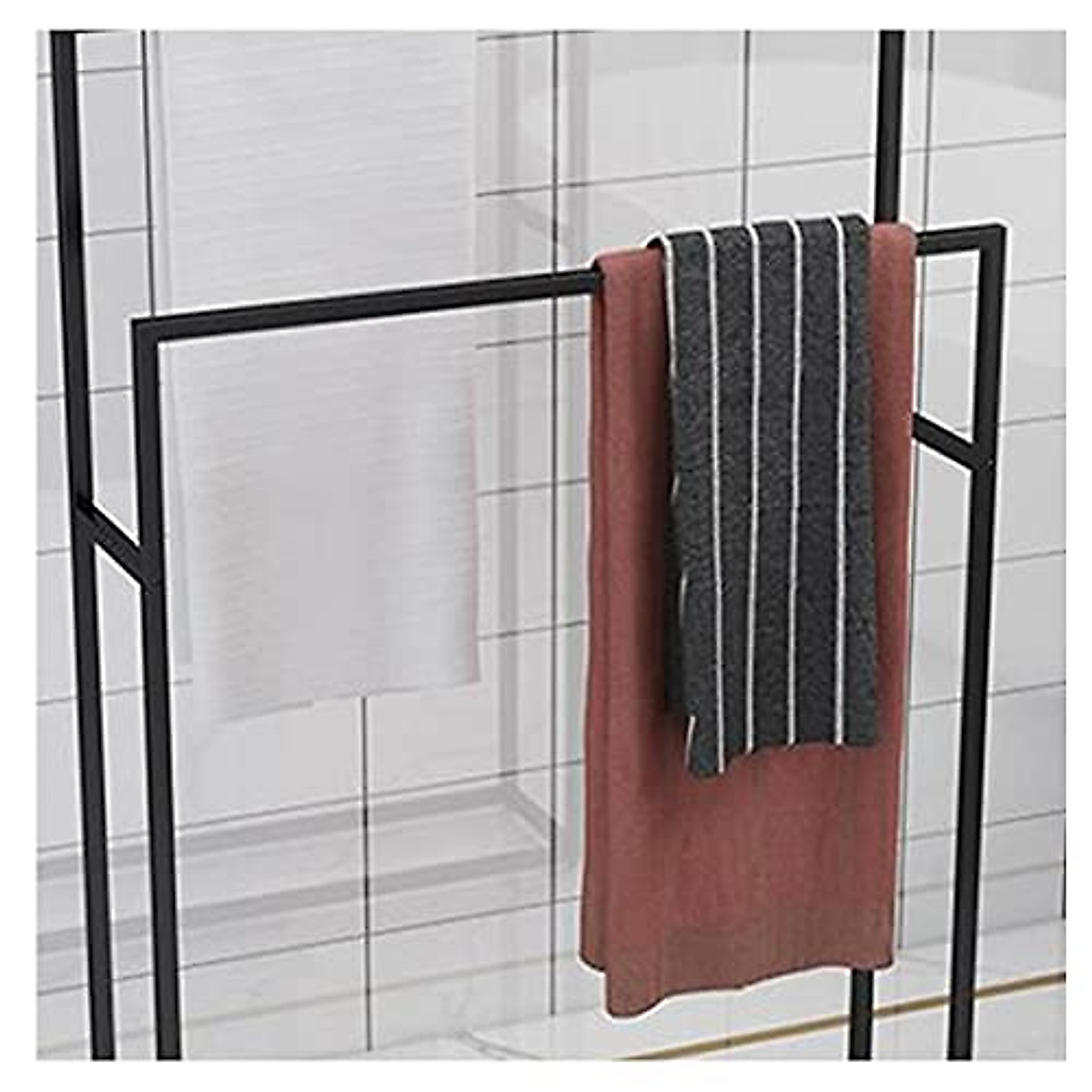 -Shelf Balcony Bathroom Stand Alone Towel Holder,Freestanding Towel Rack Stand,Metal Towel Drying Rack Ladder for Bathroom/Kitchen/Bathtub/Black/65 * 20 * 110Cm
