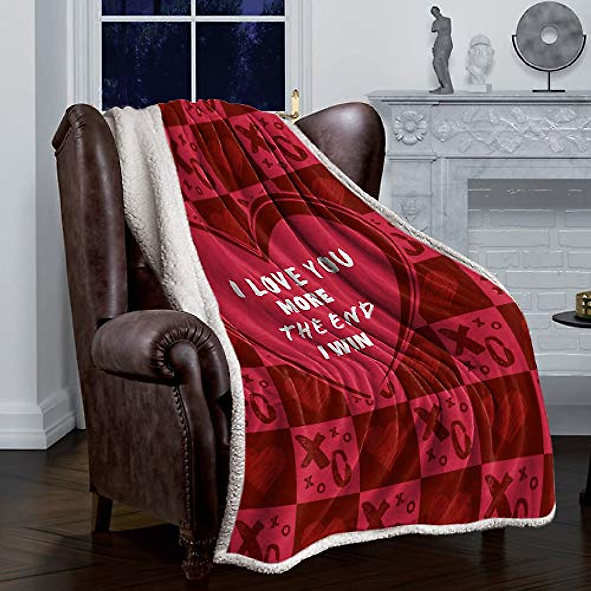 Mother's Day Sherpa Flannel Throw Blankets Burgundy Red Buffalo Plaid,I Love You Thick Reversible Plush Fleece Blanket for Bed Couch Sofa Romantic Wedding Comfy Warm Fuzzy TV Blanket 59x79in