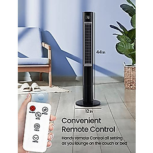 Selanto 36'' Tower Fan with Remote, Portable 80° Oscillating Fan Tower, Large LED Display, Touch Control, 12H Timer, 3 Speeds, 3 Modes, Quiet Bladeless Cooling Fan for Bedroom, Standing Floor Fans for Home Office (44'', Black)